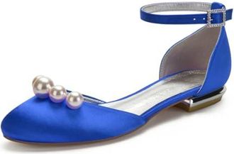 Generic Chaussures De Mariage Femme Élégant Rond Chaussures De Mariée Ballerines Satinée Plate Été Femmes 2Cm,Bleu,37 EU