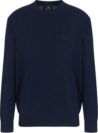 A|X Armani Exchange Pull &agrave; logo brod&eacute; - Homme - Pulls - Bleu - Taille: XS