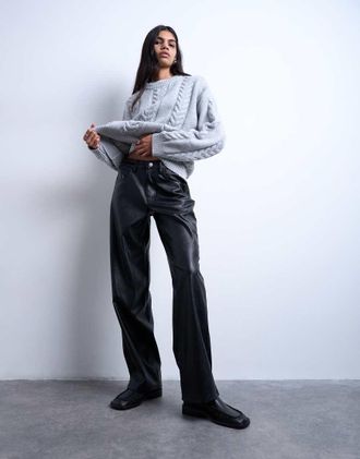 Topshop Pantalon cintré en imitation cuir - Noir