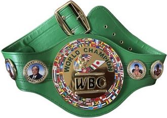 Generic WBC Ceinture de champion de boxe pour adultes - Ceinture de champion du monde en cuir vert avec plaques dorées et détails de drapeau - Réglable et dur