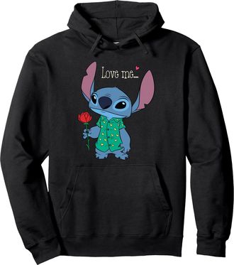 Disney Stitch Valentines Day with Rose Love Me... Pullover Hoodie