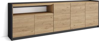 Skraut Home | Sideboard, Highboard | Kommode, Komodenschrank | 260x80x37 cm | 5 Türen | Wohnzimmer, Küche | Moderner Stil | Eiche Schwarz