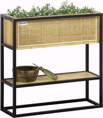 OUTSUNNY Blumenkasten auf F&uuml;&szlig;en, rechteckig, mit unterem Regal, quadratisch, f&uuml;r den Au&szlig;enbereich, Blumentopf, Metall und Holz, 55 x 20 x 56 cm