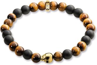 Thomas Sabo Thomas Sabo Herren-Armband Rebel at heart Totenkopf Gold Silber vergoldet Tigerauge braun 17 cm - A1509-881-2-L17