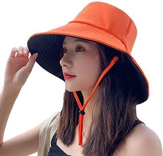 Generic Cocila Chapeau De Soleil pour Femmes avec Solaire LéTé à Large Bord Casquette Tartan Hommes (Orange One Size) Casquette Chasse Hommes ImperméAble Bonn