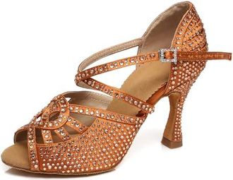 Miyoopark Chaussures de danse latine pour femme avec bride en strass - Sandales formelles de mariage, L466 Orange Jaune Talon 9 cm, 36.5 EU
