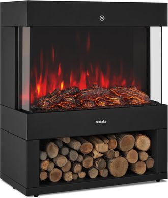 TecTake Elektrokamin mit 2 Heizstufen 900W/1800W, elektrischer Kamin mit 3D-Flammeneffekt, Glut und Holz, Kaminfeuer, Elektro Kamin Deko mit Thermostat, Kipps