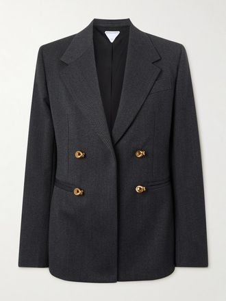 Bottega Veneta Blazer &Agrave; Double Boutonnage En Serge De Laine - Noir