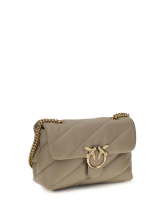 Pinko Womens Love Classic Leather Shoulder Bag Grigio Talpa-Antique Gold Calf Bos Taurus