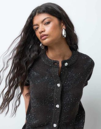 Vero Moda gilet orn&eacute; de sequins en marron chocolat