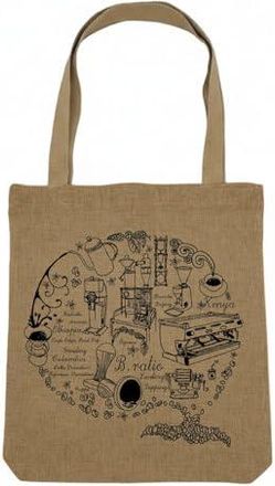 Fabulous Sac Shopping Tote Bag Aspect Lin - Cafe Coffee Dessin Art Work Cafe du Monde Espresso - Sac de Courses Toile Epaisse 360g Beige Naturel Cabas Port&eacute; Ep
