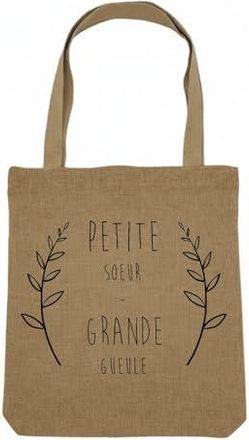 Fabulous Sac Shopping Tote Bag Aspect Lin - Petite Soeur Grande Gueule dans Couronne de Lauriers - Sac de Courses Toile Epaisse 360g Beige Naturel Cabas Port&eacute; 
