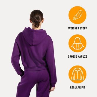 Smilodox Kapuzenstrickjacke Enara, Strickjacke mit Frontzipper und K&auml;ngurutasche, Sweatjacke gesticktes Logo weicher Stoff bequeme Kapuzenjacke Freizeit Sport