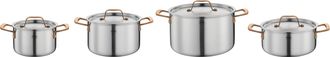 Spring Topf-Set GOURMET, 4-teilig, Mehrschichtige T&ouml;pfe mit Deckel aus Edelstahl, Backofengeeignet, Mit Innenskalierung, Kochtopf &Oslash; 16, 20, 24 cm, Bratentopf