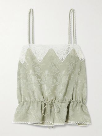 Chloé Caraco En Jacquard De Soie À Finitions En Dentelle - Vert