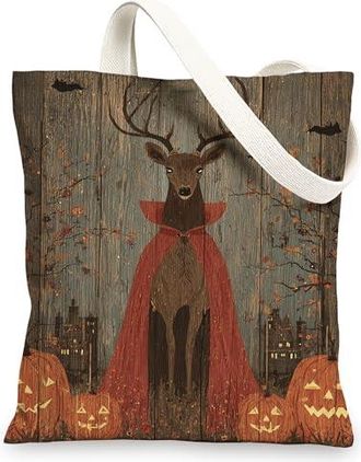 Generic Sacs fourre-tout en toile de cerf, sacs à provisions réutilisables, motif animal artistique, vintage, automne, léger, lavable, bandoulière, marron, 13