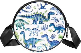 Generic Sac &agrave; bandouli&egrave;re rond pour femme, petit sac &agrave; bandouli&egrave;re motif dinosaures, sac &agrave; dos avec fermeture &eacute;clair, bretelles r&eacute;glables, sac &agrave; main rond d&eacute;c