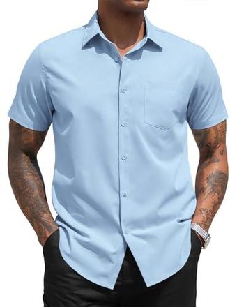 Coofandy Chemise Homme Manche Courte Regular Fit &Eacute;t&eacute; Chemise Casual Business Elegant Chemises Classique Bureau Ville avec Poche Chemises Infroissable sans Repa