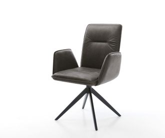 DELIFE Drehstuhl Vinja-Flex Mikrofaser Anthrazit Vintage Kreuzgestell breit Schwarz 360&deg; drehbar Wippfunktion, Esszimmerst&uuml;hle