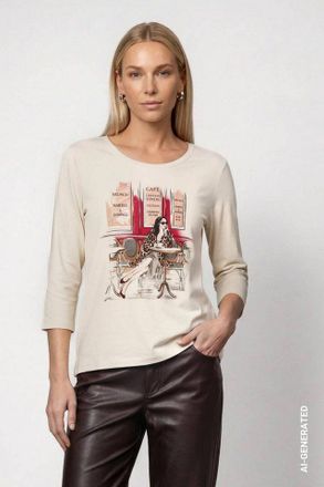 Monari T-Shirt 810018 Stilvoller Caf&eacute;-Print