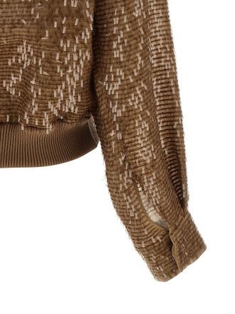 Brunello Cucinelli Sequin-Embroidered Silk Cardigan - Camel
