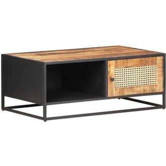 vidaXL Vidaxl - Table basse 90x50x35cm Bois de manguier brut et canne naturelle