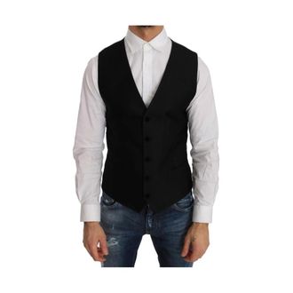 Dolce & Gabbana Schwarze Samt Circle Polka Dot Weste - - Suits - Herren - Schwarzk - M