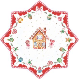 Easy Life Sweet Christmas Kuchenplatte, Porzellan, 32 cm, Weihnachtliches Design mit Lebkuchenhaus und Festlichen Motiven