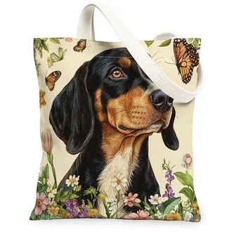 Generic Sac fourre-tout en toile motif chien coonhound printanier 33 x 38,1 cm, sac d&eacute;picerie r&eacute;utilisable pour femme, motif animal de compagnie, d&eacute;coration c
