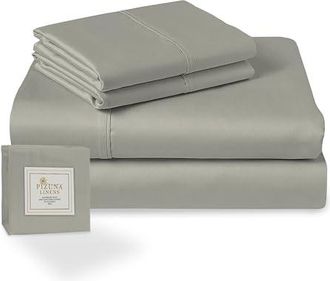 Pizuna Coton Peign&eacute; Parure de Lit 180x200 cm 2 Personnes Argent, 100% Coton Longue dur&eacute;e 400 Fils de Satin, 1 Drap Housse, 1 Drap Plat, 2 Taie doreiller, 1 T