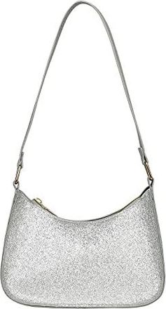 Generic Sac &agrave; bandouli&egrave;re en cuir &agrave; paillettes pour femme avec fermeture &eacute;clair, Argent&eacute;., Taille unique
