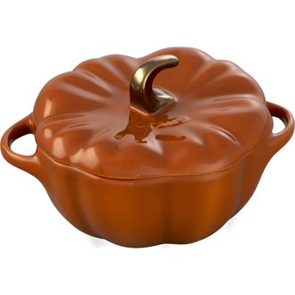 Staub Keramik-Kürbisform, 0,75 qt, ofen- und herdfest bis 300 °C, Kürbisschale, Backbonbons, gebranntes Orange