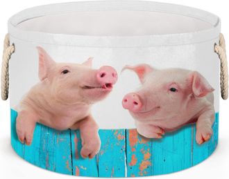 TropicalLife Lustiger W&auml;schekorb f&uuml;r zwei Schweine, zusammenklappbar, mit Baumwollgriff, niedliches Schweine-Aufbewahrungskorb, Spielzeug, Kleider-Organizer, dekor