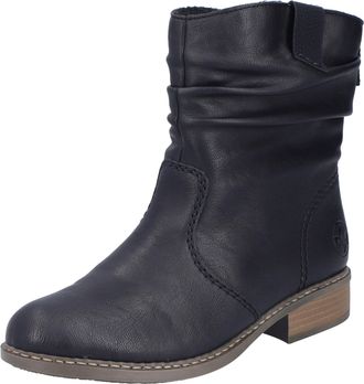 Rieker Winterboots RIEKER, Damen, Gr. 39 (5,5/6), schwarz, Lederimitat, unifarben, Schuhe Winterboots, Winterstiefelette, Blockabsatz, Warmfutter, geraffter 