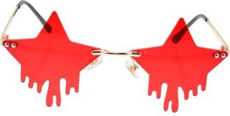 Hemoton Lunettes de Soleil sans Monture Étoiles Unisexe Métal Doré avec Verres Rouges Protection UV pour Fêtes et Vacances