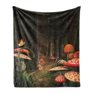 Abakuhaus Pilz Weiche Kuscheldecke Sofadecke, Pilze Dark Forest, Gemütlicher Plüsch für den Innen- und Außenbereich, 125 x 175 cm, Rot Grün Braun