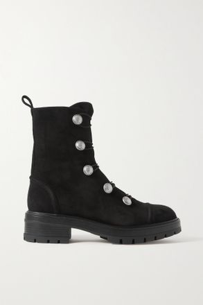 Aquazzura Bonnie & Clyde 40 Schn&uuml;rstiefel Aus Veloursleder - Schwarz