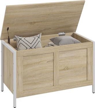 HOMCOM Coffre de Rangement pour Chambre &agrave; Coucher 95 L Banc de Rangement avec Couvercle &agrave; charni&egrave;re de s&eacute;curit&eacute; pour entr&eacute;e Salon 80x40x50 cm Ch&ecirc;ne