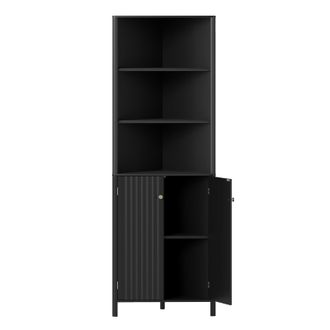 Giantex Badezimmerschrank, Eckschrank mit 3 offenen Regal & 2 T&uuml;ren, Aufbewahrungsschrank mit verstellbaren Ablagen, Badschrank 42,5 x 42,5 x 172,5 cm (Schwar