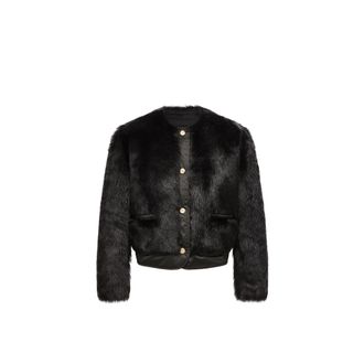 Moncler Moncler Doudoune Courte Majestueux En Shearling, Femme, Noir, Taille: 0
