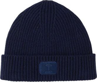 Joop Femme, Accessoires, Bleu, Taille: ONE Size Bonnet tricot&eacute; bleu fonc&eacute; avec embl&egrave;me logo