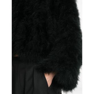 Yves Salomon Turkey Feather Cropped Cape Jacket - Black