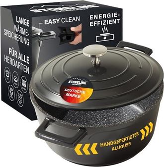 STONELINE Cocotte Induction avec Couvercle 20 cm, 2,6 L, Casserole Antiadh&eacute;sive Rev&ecirc;tement avec de vraies Particules de Pierre, Braisi&egrave;re Marmite pour Tous Feux