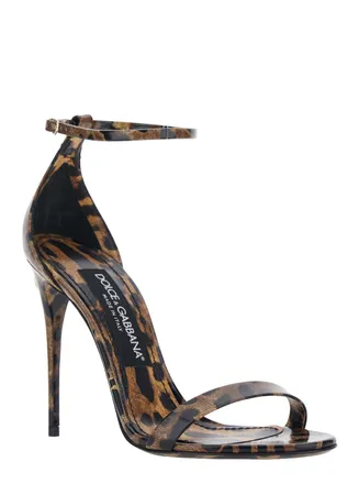 Dolce & Gabbana Womens High Heel Sandals Brown Leopard Print Glossy Leather