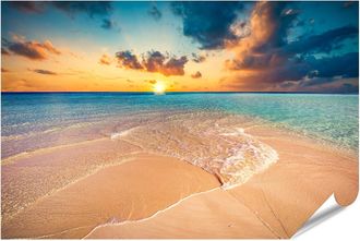 Islandburner XXL Bild Poster Sonnenuntergang Am Strand Himmel Wolken Meerwasser Sandstrand Premium Bilder 90x60cm