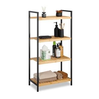Relaxdays Regal Bambus, universales Standregal, Bad und K&uuml;che, 4 Ablagen, Metall-Rahmen, HxBxT: 97 x 50,5 x 27 cm, Natur