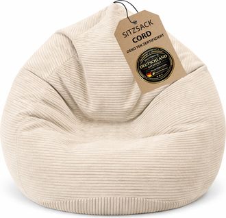 BuBiBag Premium Sitzsack Cord XXL - Fertig bef&uuml;llt & Oeko-Tex Zertifiziert - Kratzfester Breitcord Gaming Sessel - Robuster Bean Bag f&uuml;r Kinder & Erwachsene -