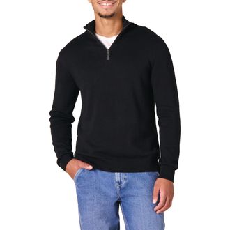 Amazon Essentials Herren Pullover mit Viertelrei&szlig;verschluss aus 100% Baumwolle, Schwarz, XL