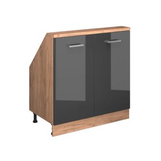 Vicco K&uuml;chenschrank f&uuml;r Dachschr&auml;gen R-Line, Anthrazit Hochglanz/Goldkraft Eiche, 80 cm mit 2 T&uuml;ren