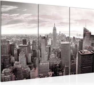 Runa Art Wandbilder New York Bild XXL Wohnzimmer Büro Grau Rosa Skyline 120 x 80 cm 3 Teilig 010231b